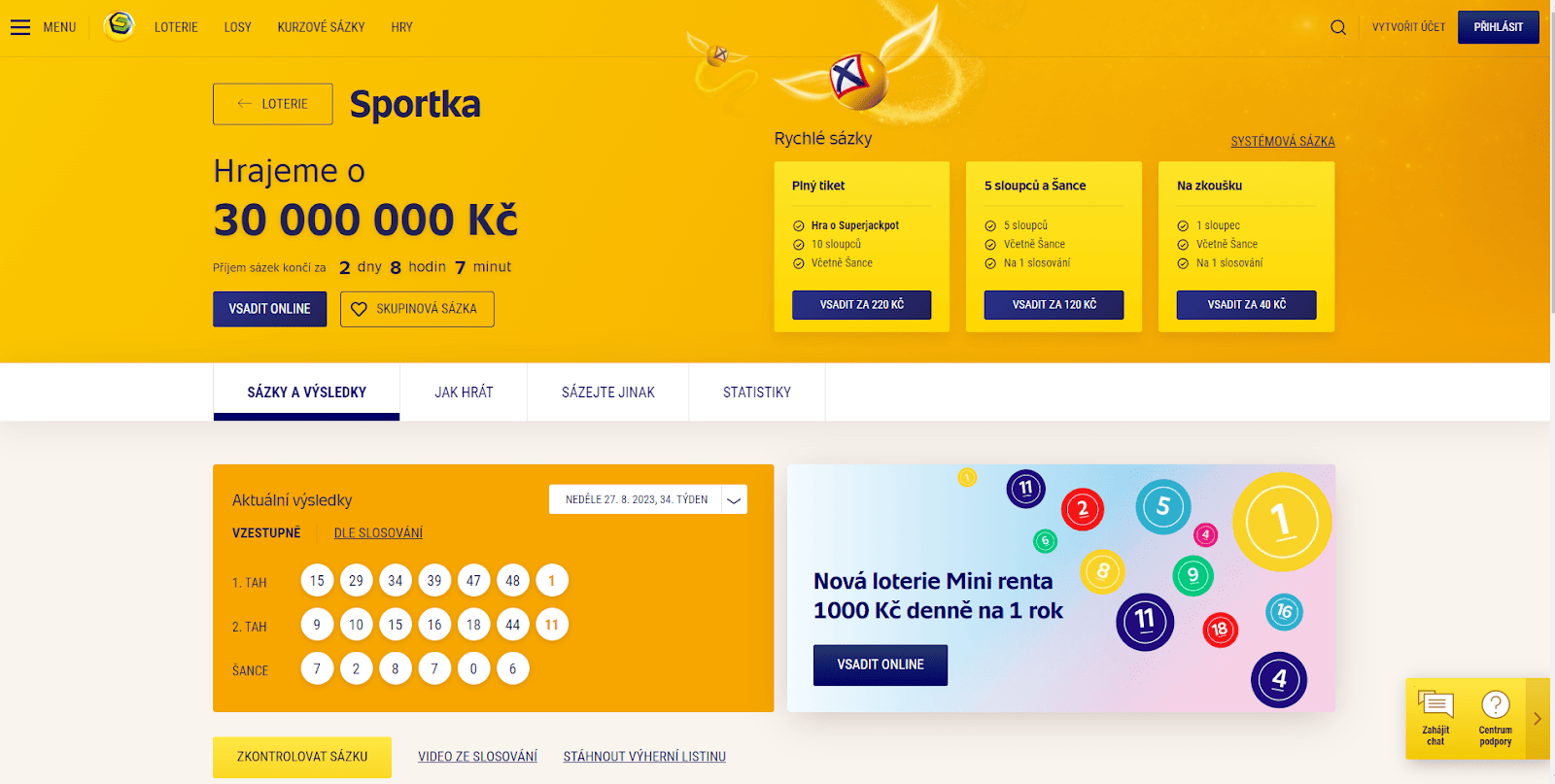 Sportka výsledky & Kontrola tiketu, tabulka výher + 300 Kč BONUS ...
